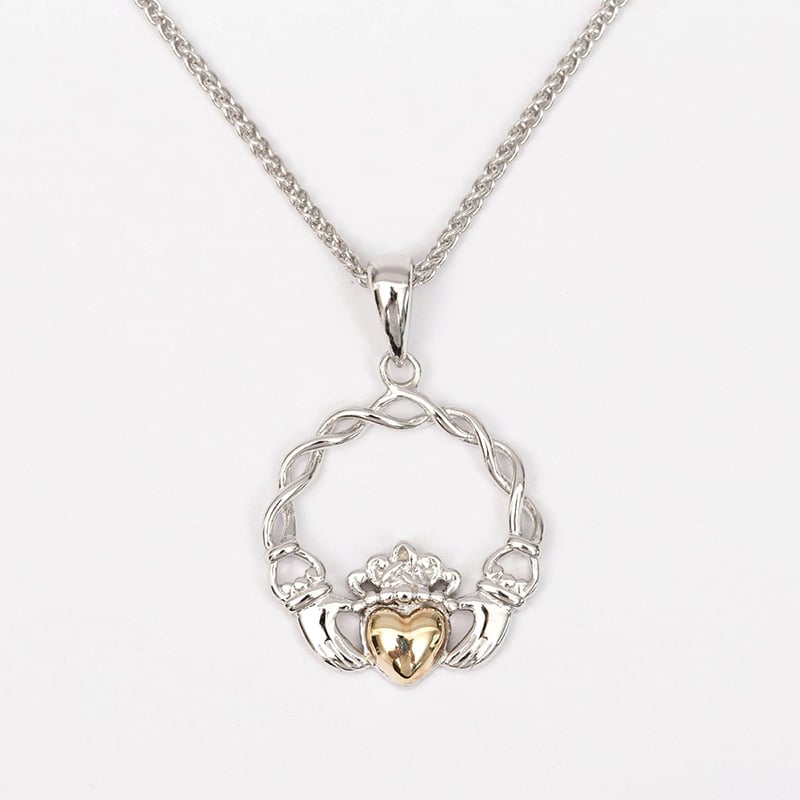 10k Gold & Silver Claddagh Pendant - The Irish Store