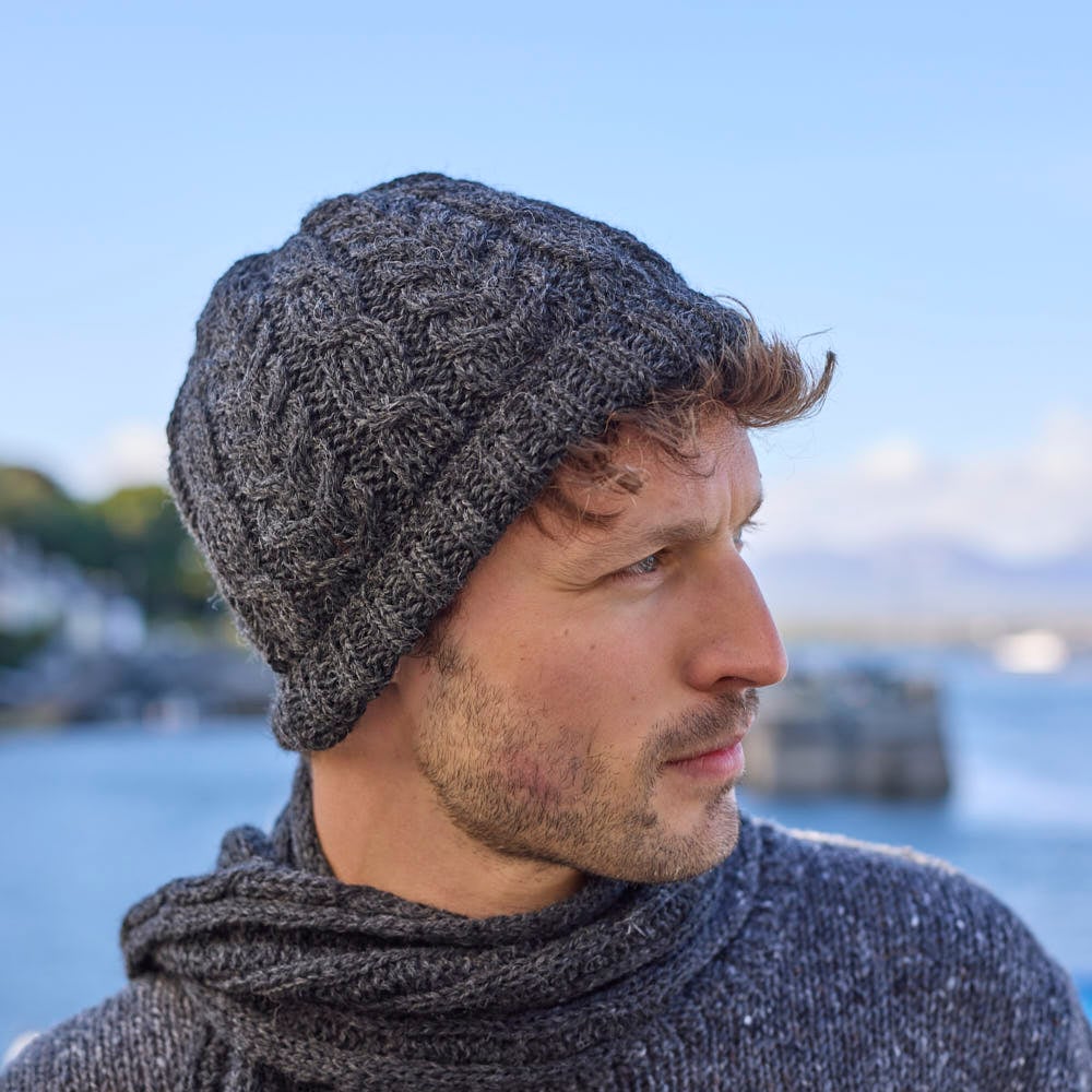 Charcoal Aran Cable Hat | Mens & Womens Aran Knit Hat
