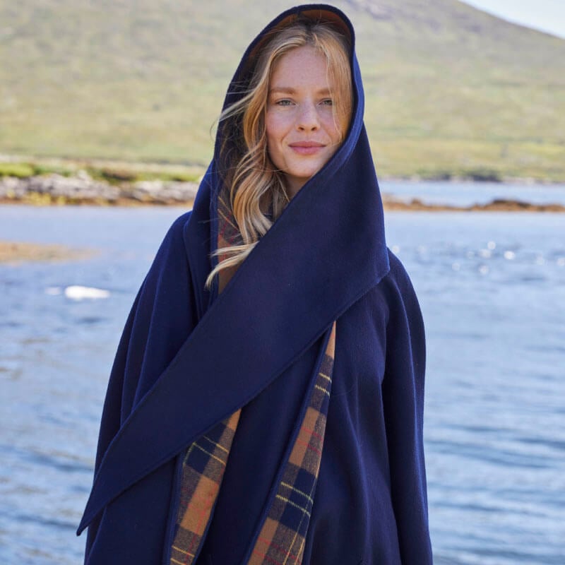 Irish Wool Country Walking Cape - Navy | The Irish Store